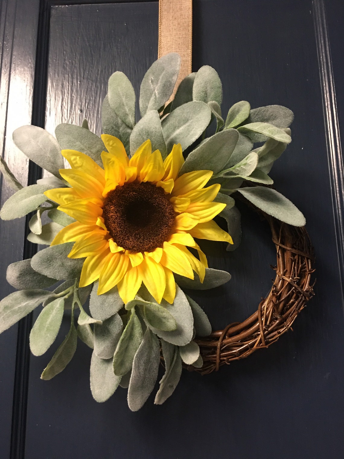 Farmhouse Sunflower Mini Wreath Everyday Lambs Ear and - Etsy