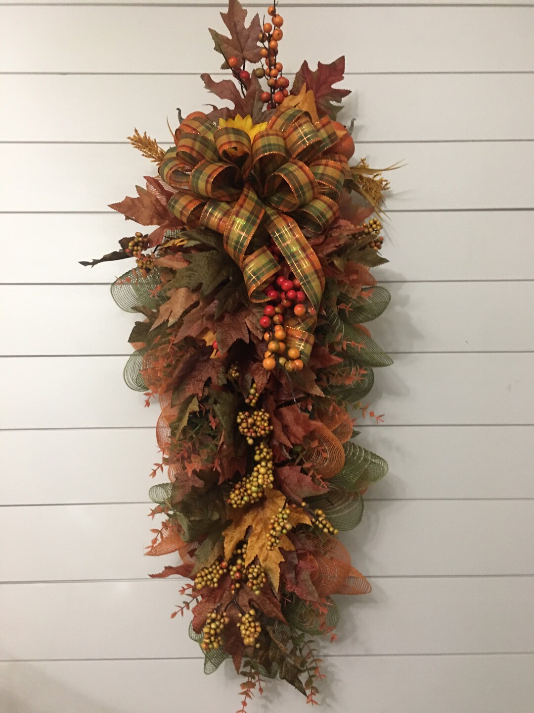 Fall Swag, Autumn Front Door Swag Wreath, Teardrop Wall Hanging ...