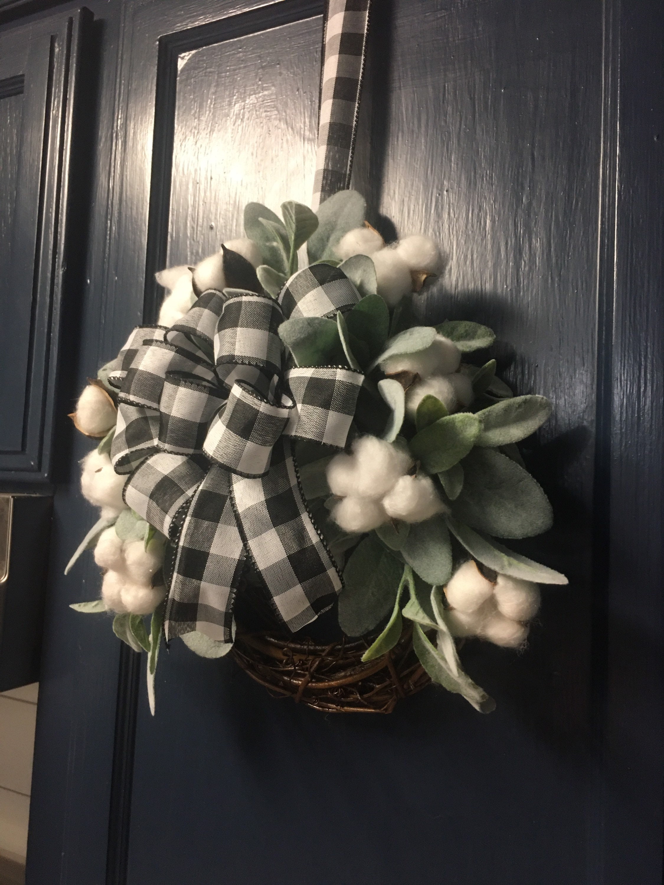 Lambs Ear & Cotton Boll Wreath: Farmhouse Kitchen Cabinet Decor - Etsy