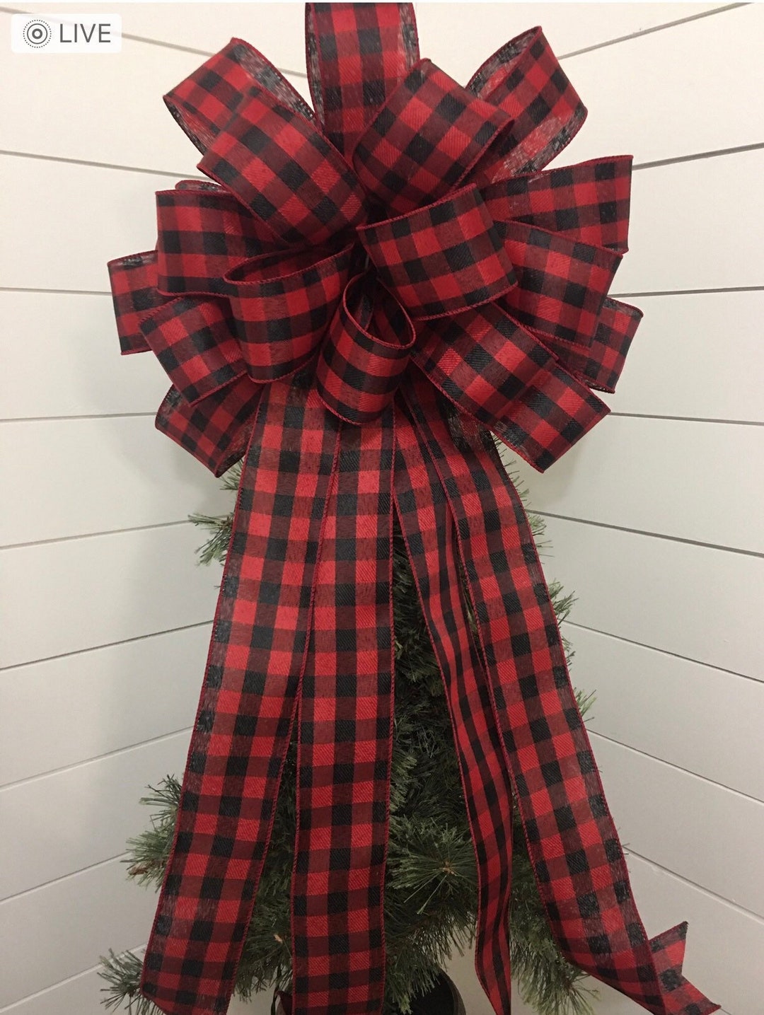 Christmas Tree Topper Bow, Red and Black Buffalo Check Bow, Mailbox Bow ...