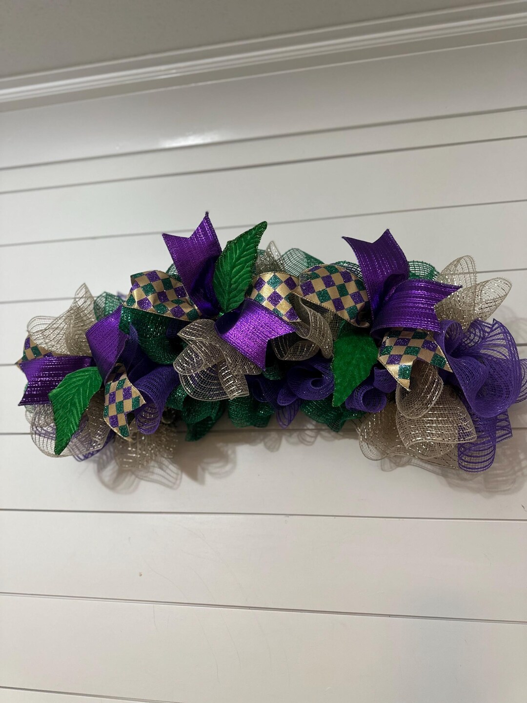 Mardi Gras Garland, Green Purple and Gold Horizontal Swag, Mailbox Swag ...