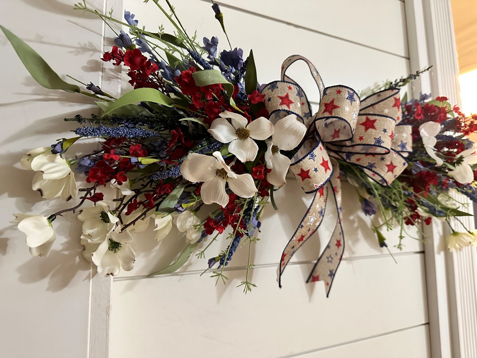 Patriotic Swag, Fourth of July Lavender Swag Wreath for Front Door, Red ...