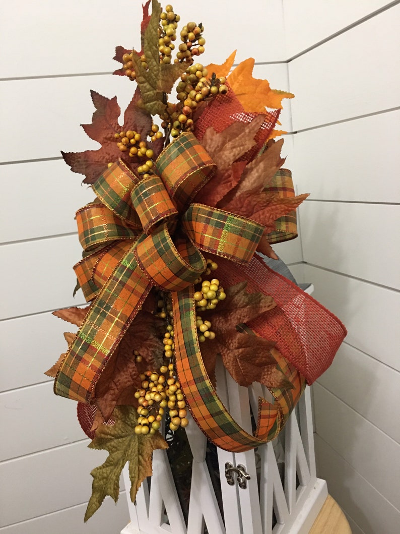 Fall Lantern Topper Swag, Lantern Bow, Autumn Wreath Attachment ...