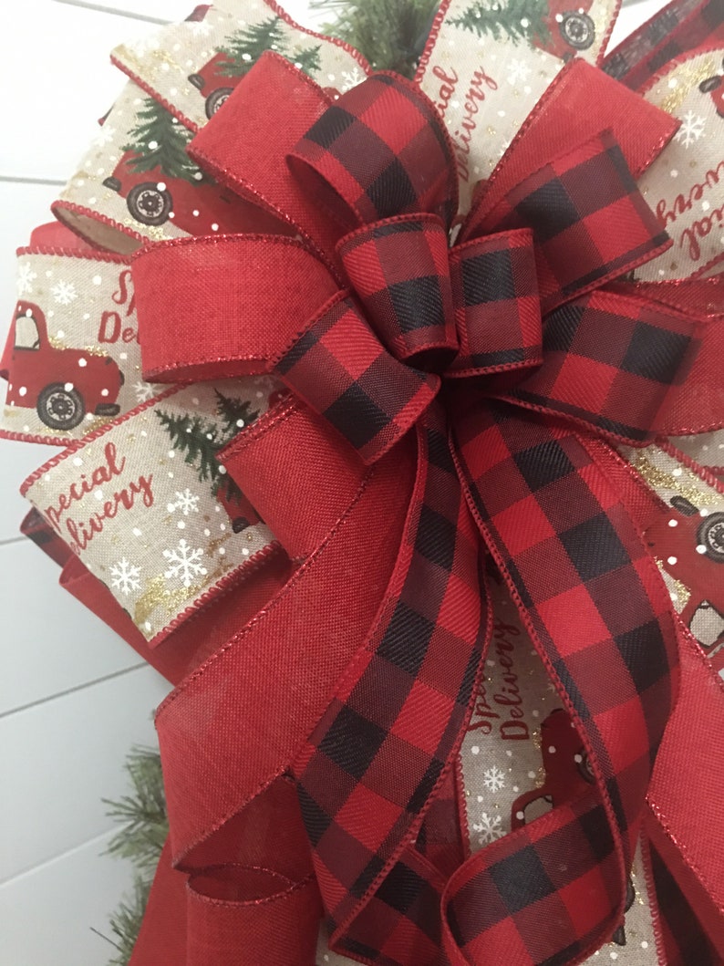 Christmas Tree Topper Bow With Red Truck Buffalo Check Tree - Etsy
