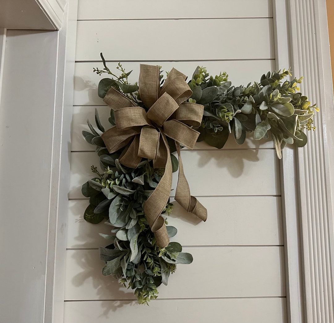 Farmhouse Corner Swag, Small Greenery Garland, Corner Wall Hanging ...