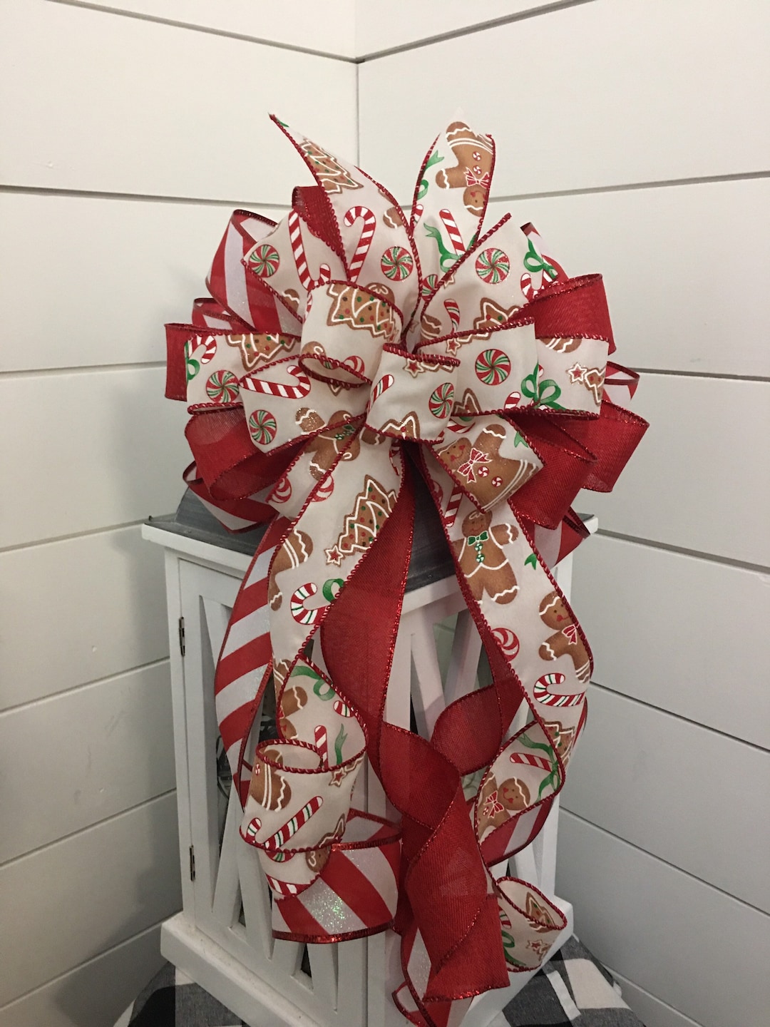 Gingerbread Christmas Bow, Gingerbread Lantern Topper or Wreath Bow ...