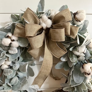 Lambs Ear & Cotton Boll Wreath: Farmhouse Kitchen Cabinet Decor - Etsy