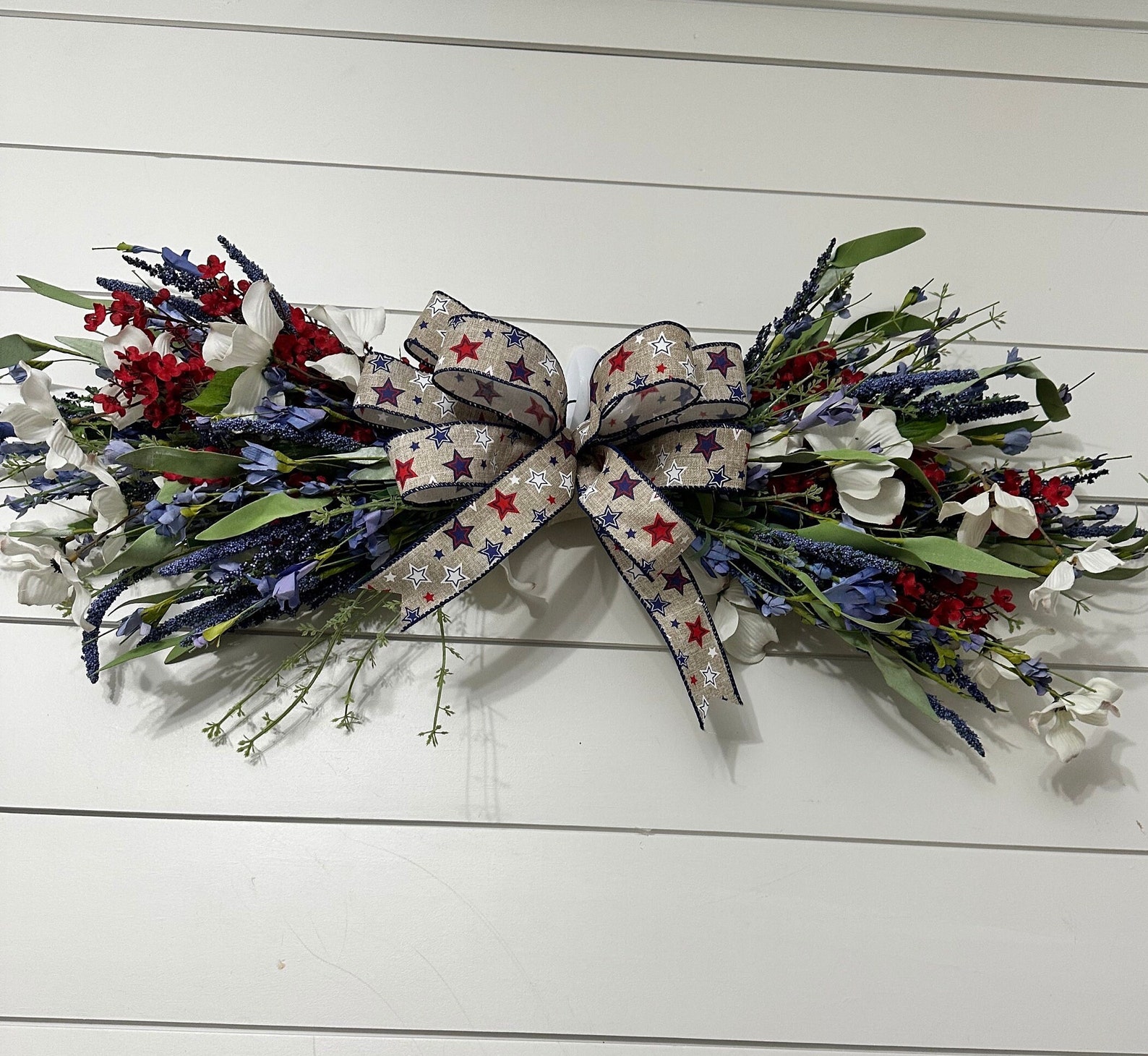 Patriotic Swag, Fourth of July Lavender Swag Wreath for Front Door, Red ...