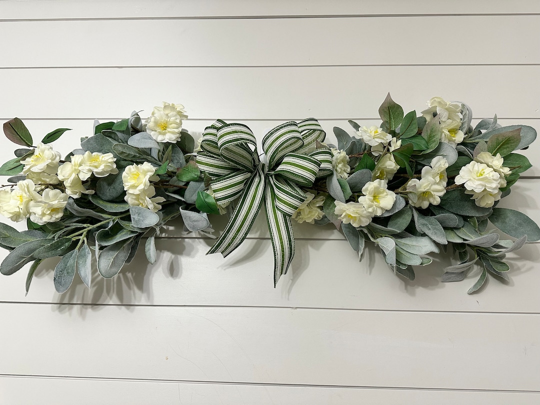 Farmhouse Lambs Ear Swag, Everyday Horizontal Greenery Swag for Wall ...
