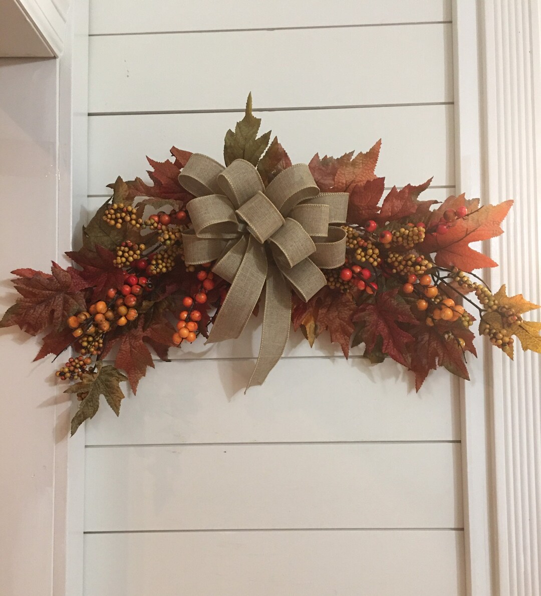 Fall Leaf Swag, Horizontal Autumn Maple Leaf Decor, Harvest Wall ...