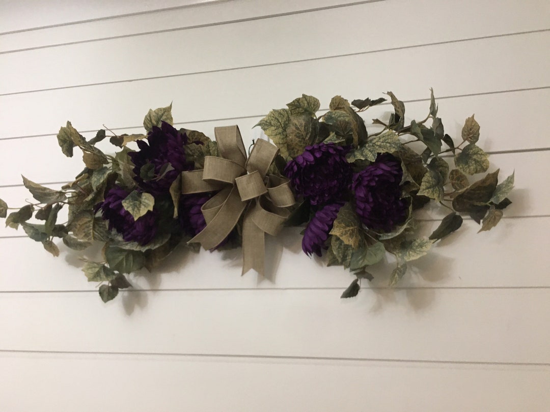 Fall Swag: Purple Mums, Horizontal Greenery Door Decor - Etsy