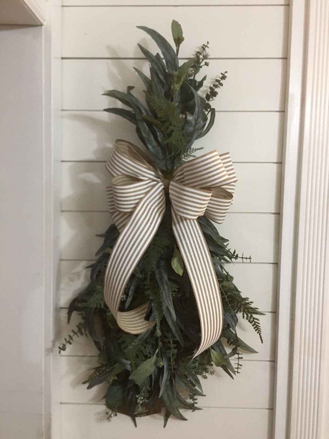Eucalyptus Greenery Swag, Farmhouse Front Door Greenery Teardrop Wreath ...