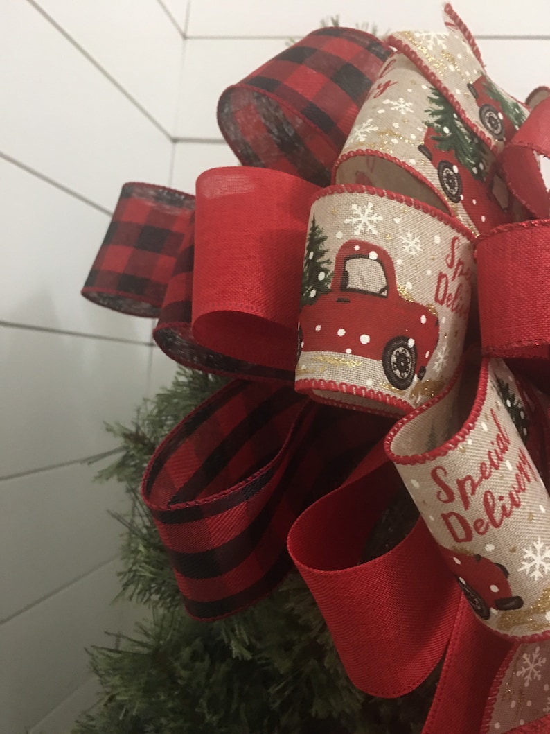 Christmas Tree Topper Bow With Red Truck Buffalo Check Tree - Etsy