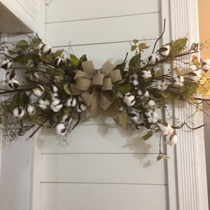 Year Round Swag With Cotton Bolls, Everyday Horizontal Greenery Swag ...