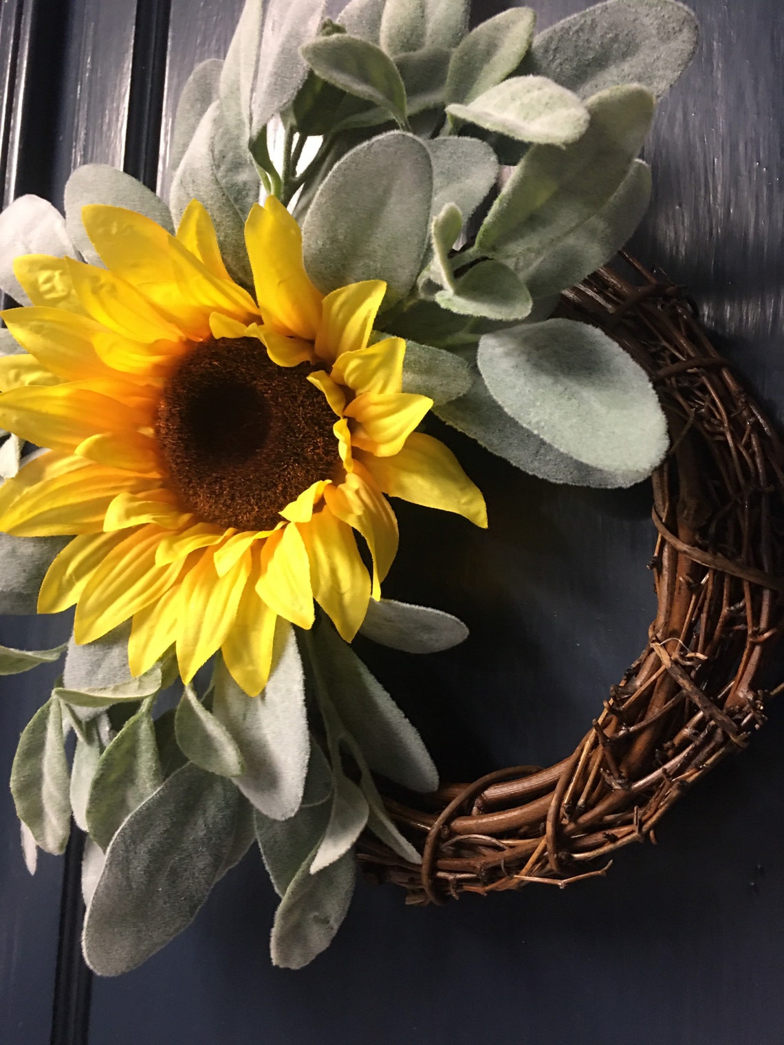 Farmhouse Sunflower Mini Wreath Everyday Lambs Ear and - Etsy