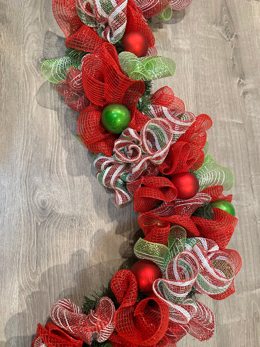 Christmas Garland, Whimsical Red Lime Green and White Mantle Decor ...