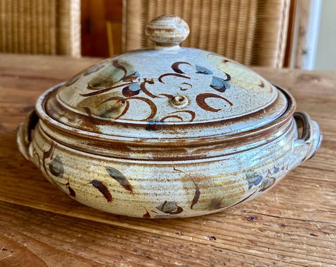 Vintage Handmade Pottery Large Covered Casserole Dish, Pottery Covered ...