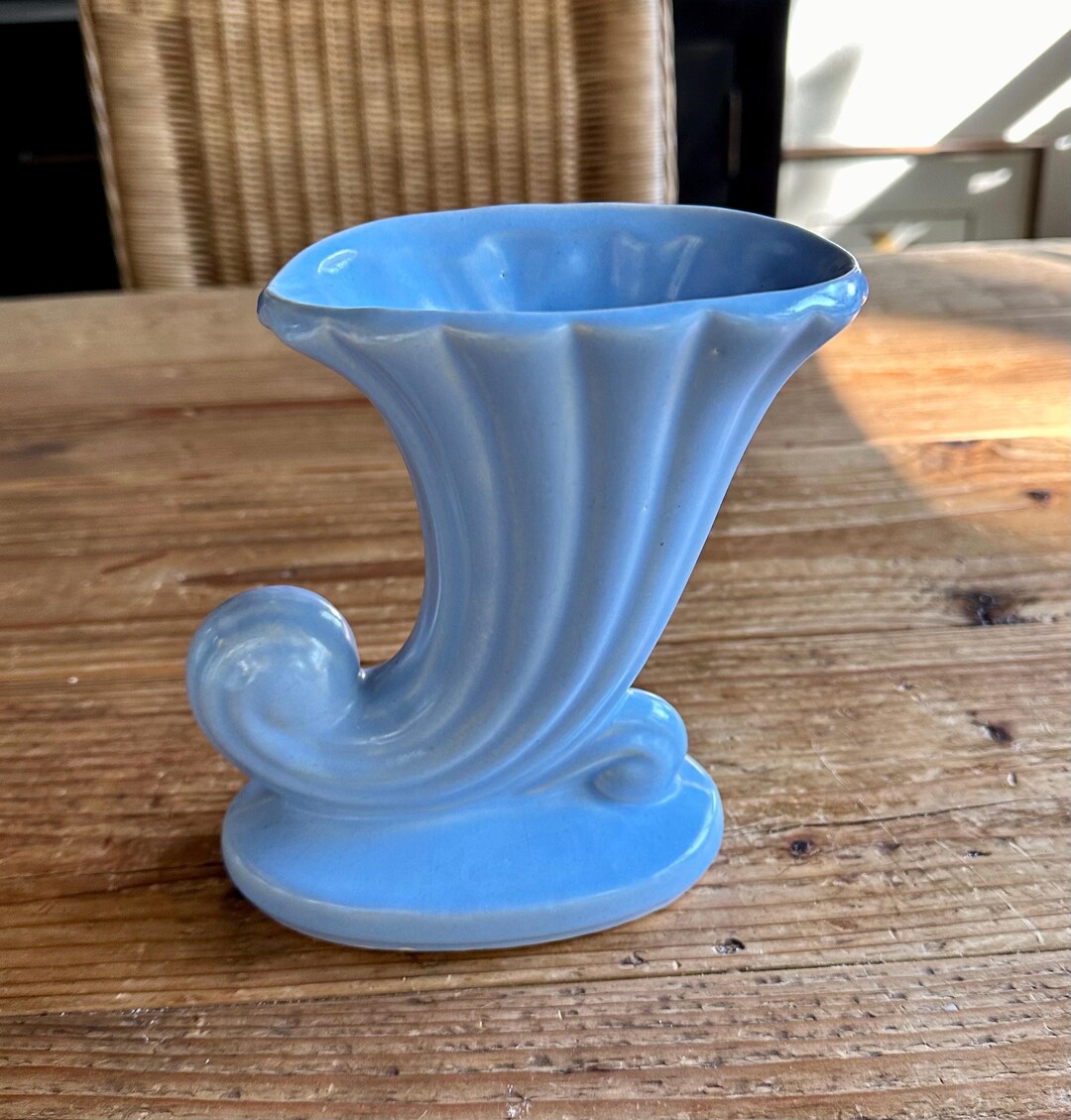 Vintage Periwinkle Pottery Cornucopia Vase - USA Pottery Decor (7 ...