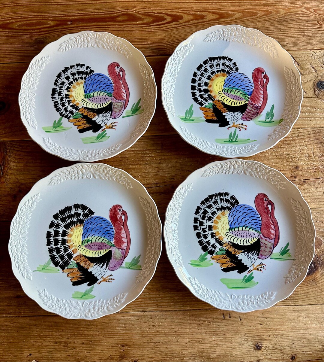 Vintage Handpainted Turkey 10”plates, Set of 4 - Etsy