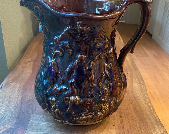 Antique Bennington Rockingham Style Pottery, Hunt Scene Large Pottery ...