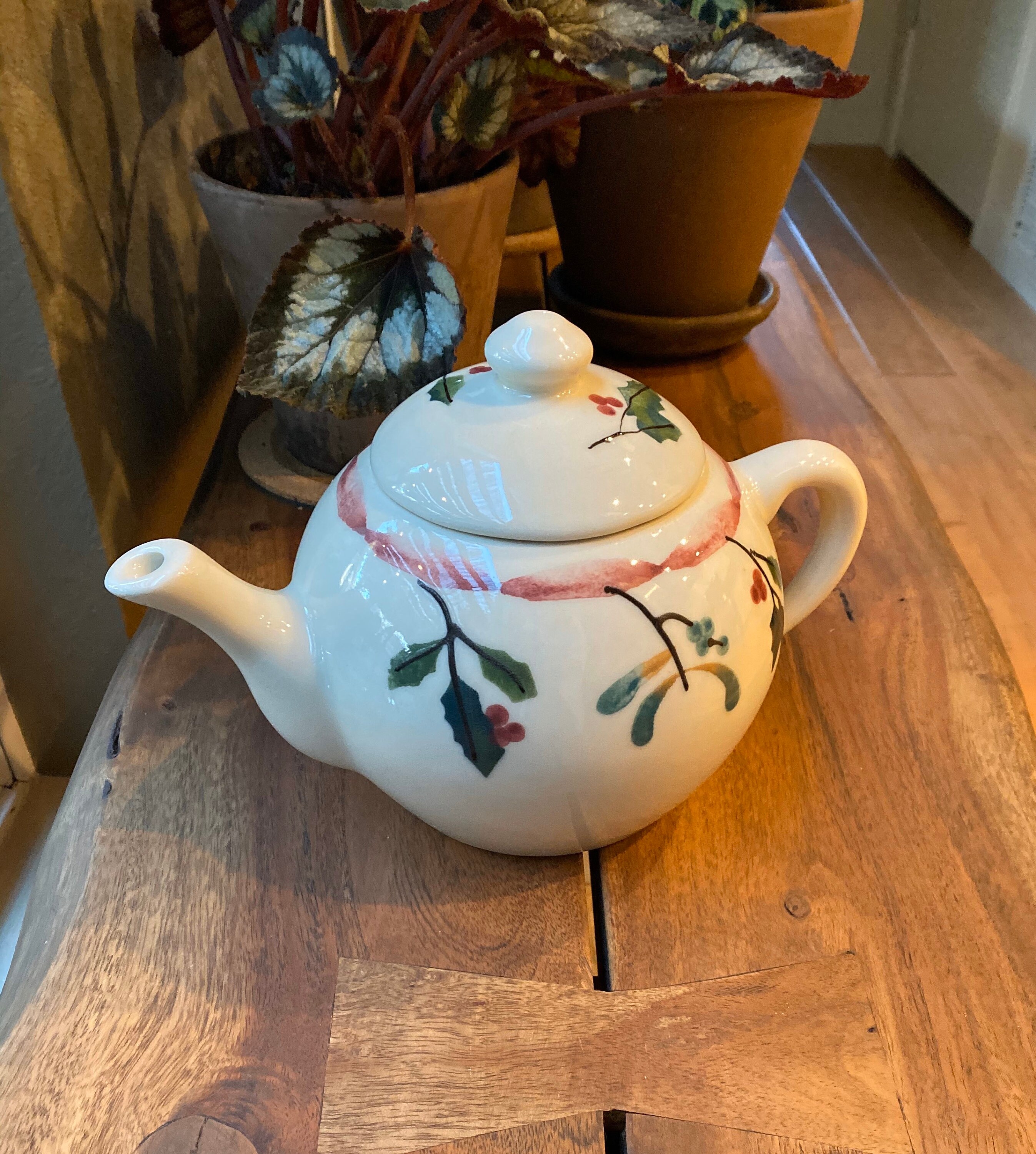 Vintage Hartstone Ceramic Teapot Christmas Holly Hand Painted | Etsy