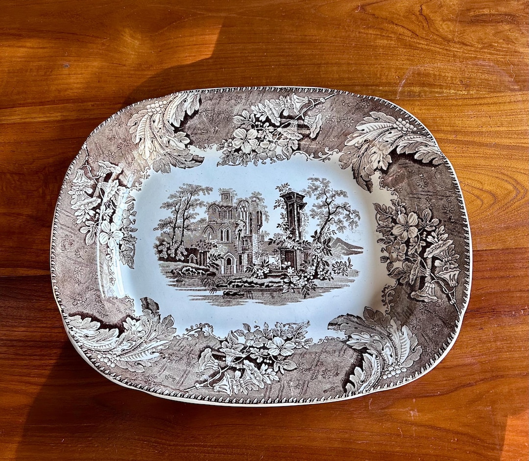 Antique English Brown Transferware “devon” Oval Platter, C. 1880–1915 ...