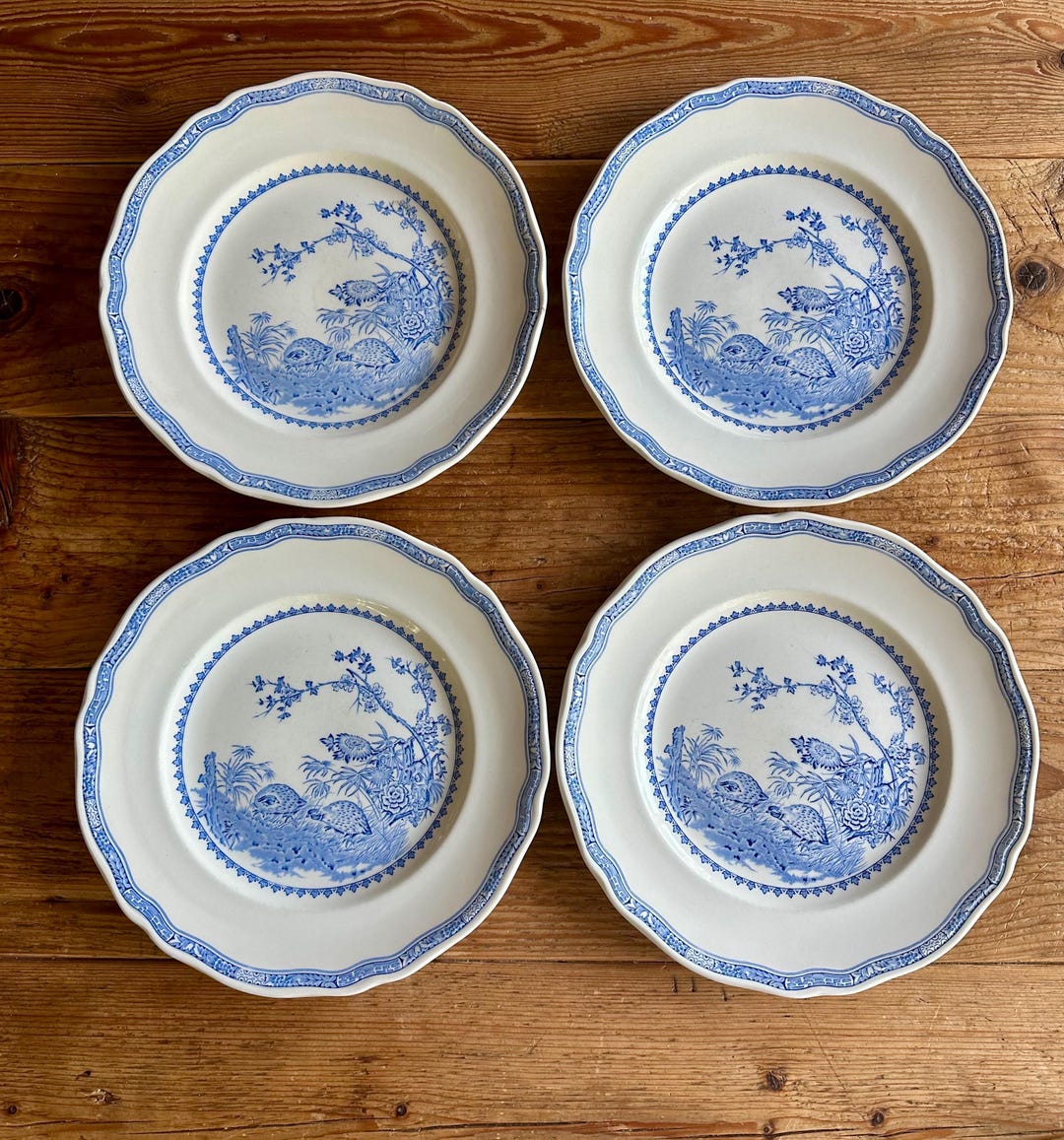 Furnivals Blue Quail Transferware Dinner Plates, Made in England, Set ...