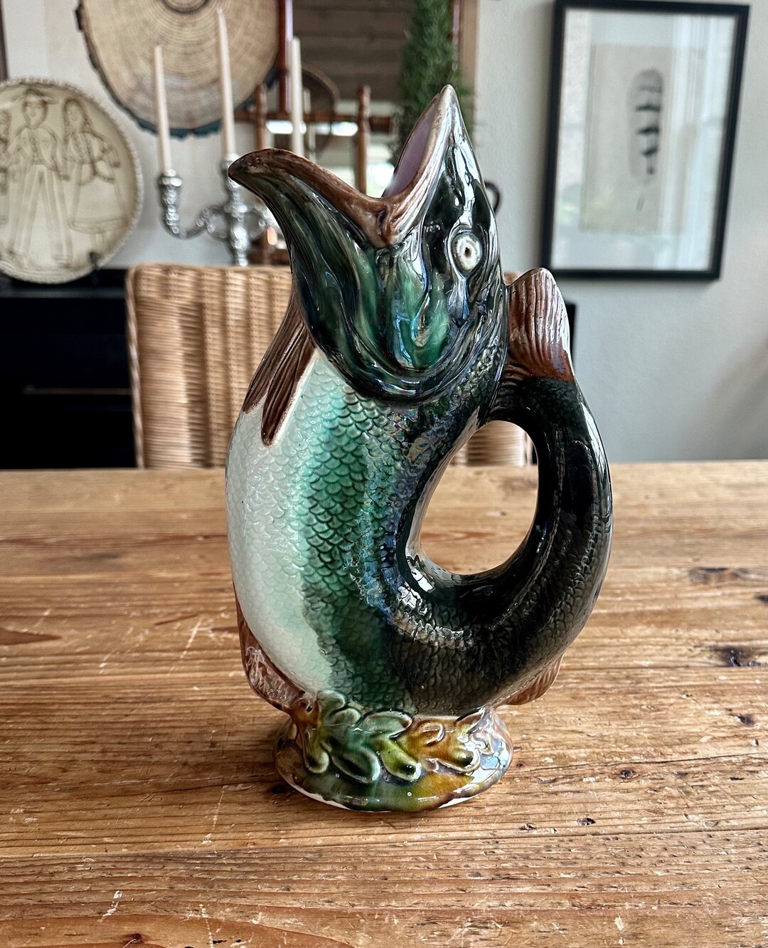 Antique Majolica Gurgle Fish Pitcher, 11” Height - Etsy