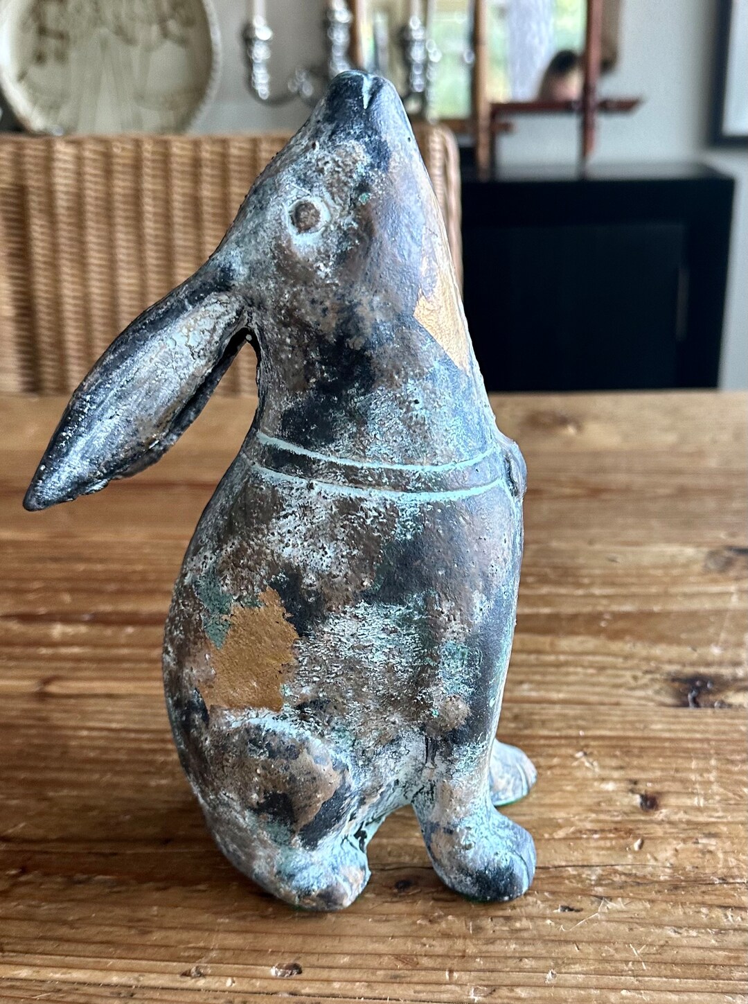 Vintage Solid Cast Iron Moon Gazing Rabbit, Made in Japan Rabbit 8.5 ...