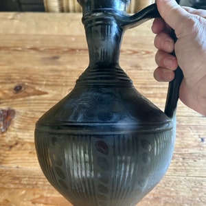 European Ceramic Black Pitcher, Vintage Hand Etched Black 10 Pitcher - Etsy