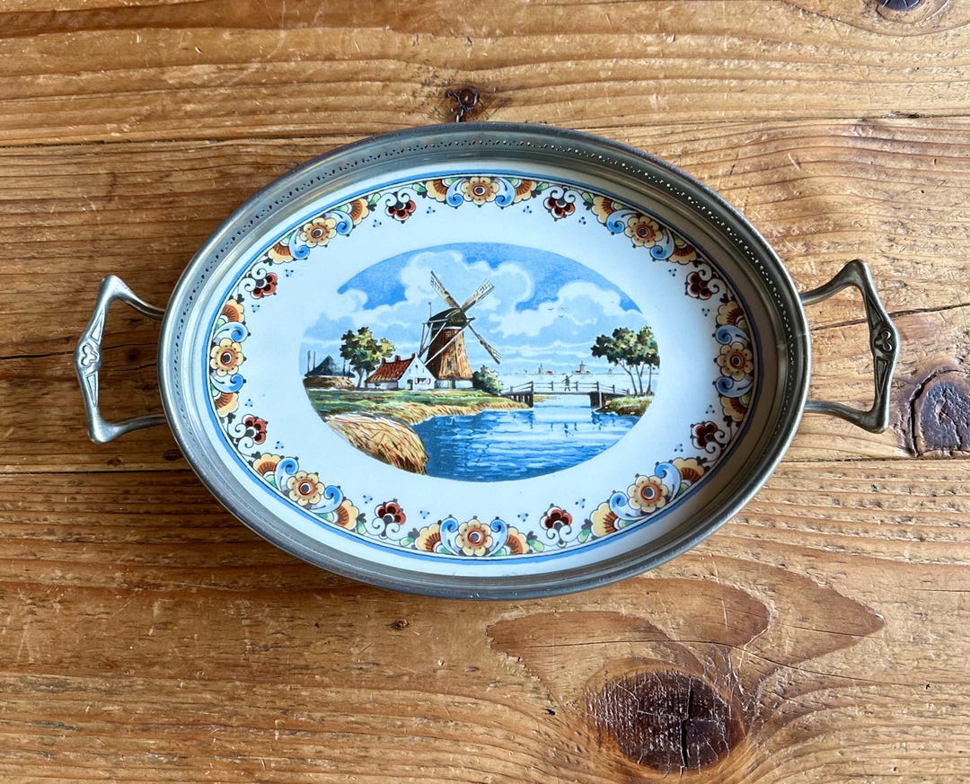 Vintage Delft Pottery and Pewter Tray- Westraven Anno 1661 Serving Tray ...
