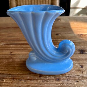 Vintage Periwinkle Pottery Cornucopia Vase - USA Pottery Decor (7 ...