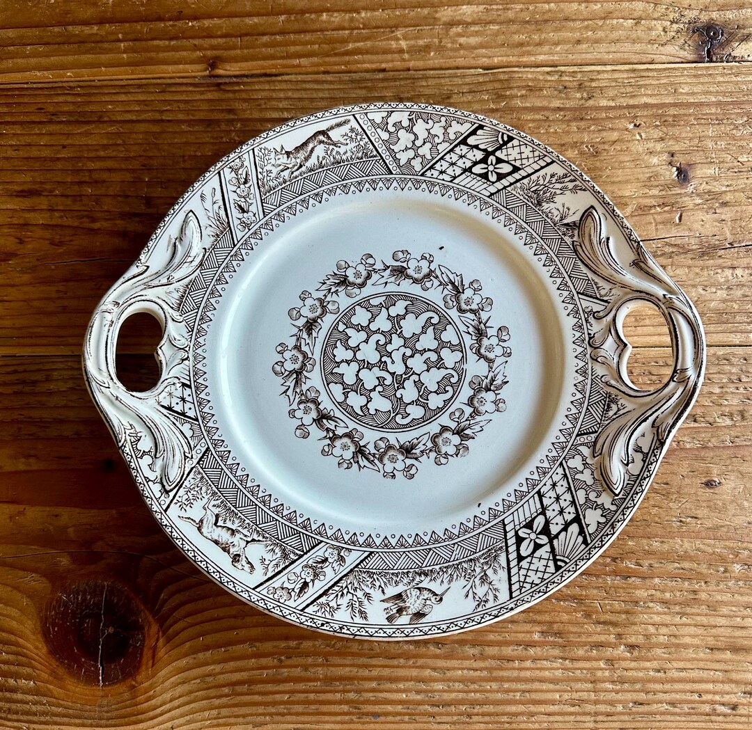 Antique Wedgwood Brown Transferware Ironstone Plate, Melton Handled ...