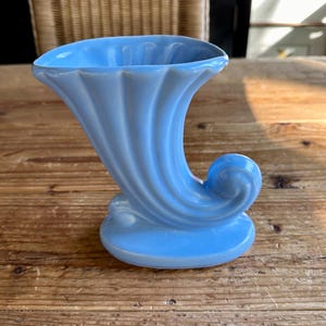 Vintage Periwinkle Pottery Cornucopia Vase - USA Pottery Decor (7 ...