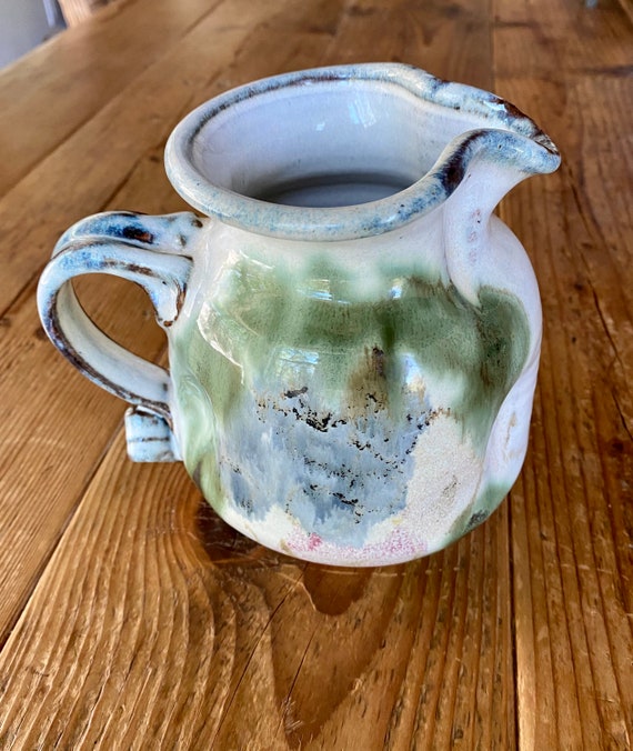 Vintage Pottery Pitcher With Handle Abstract Flor Pottery - Etsy