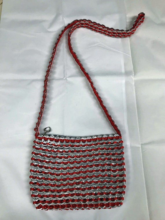 Red purse made from soda pop top recycled materials. … - Gem