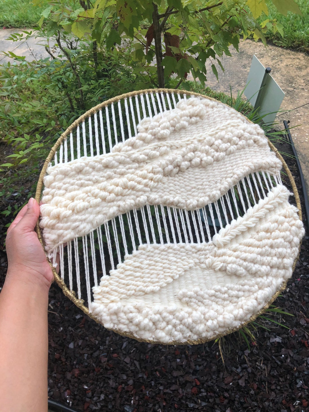 AIR: Medium Circular Woven Wall Hanging With Shades of White + Gold ...