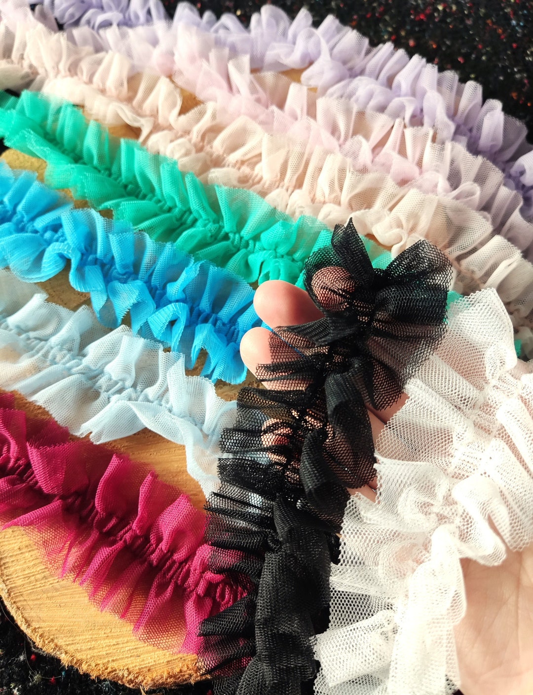 Tulle Ruffle Trim With Scrunched Middle: 2" Double Layered Frilly ...
