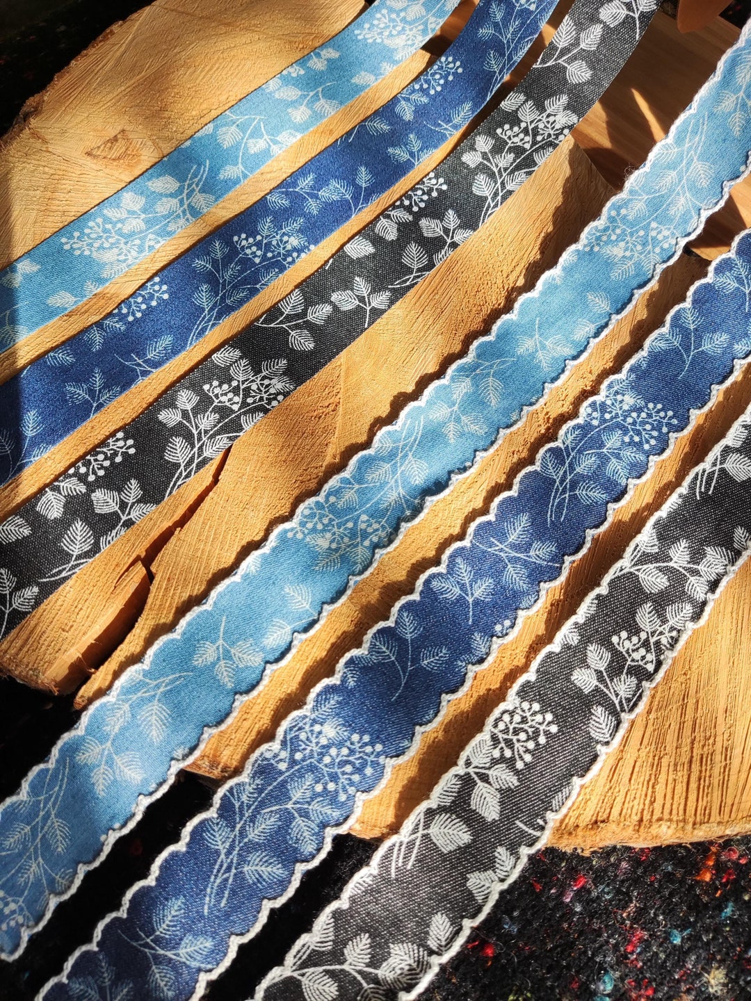 Botanic Floral Denim Ribbon - per Yard- 25mm or 40mm Straight/wavy Edge ...