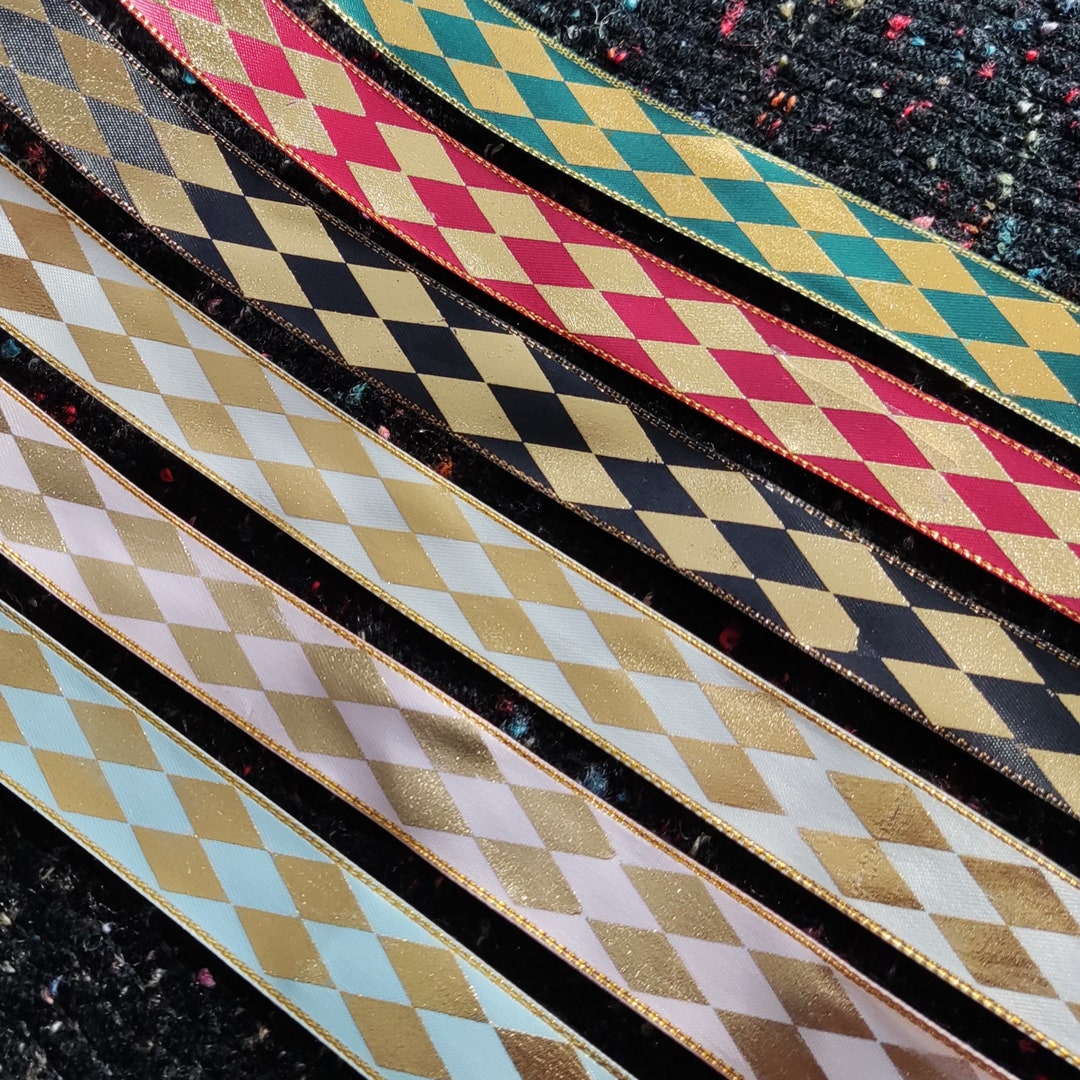 Bold Print Harlequin/jester/diamond Ribbon- per Yard - Gold Printed ...