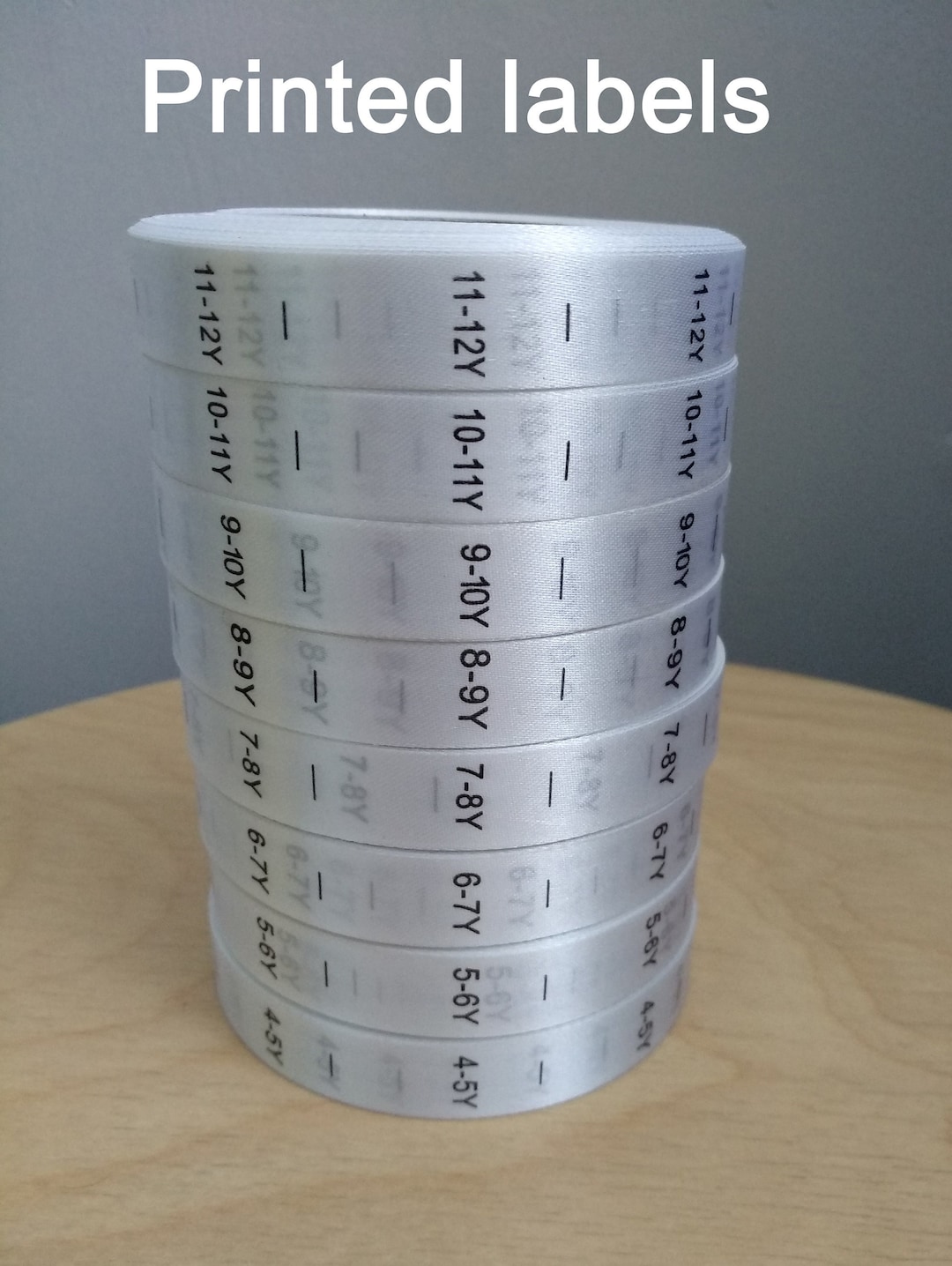 50pc Children's Clothing Size Labels dual/single Sizes Ribbon-age 4-12 ...
