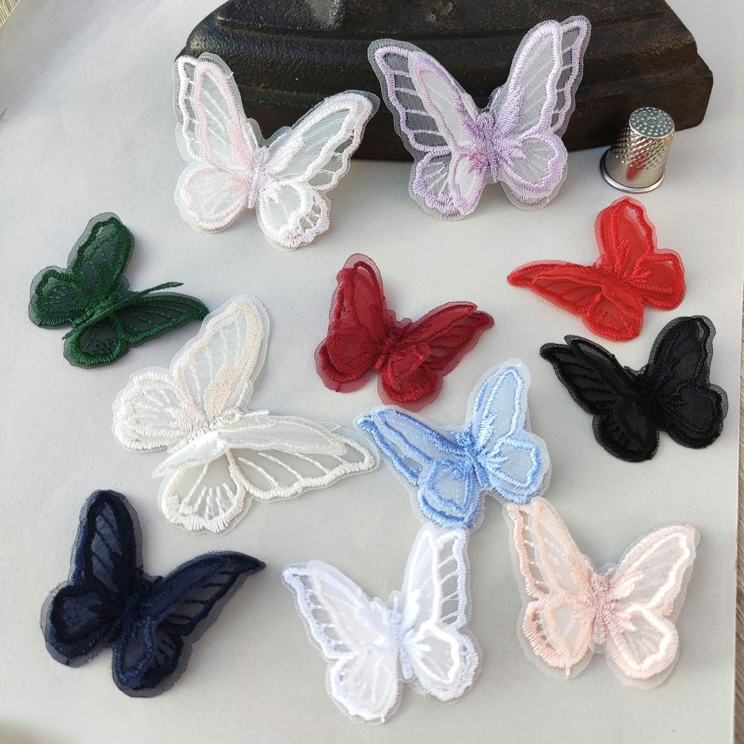 Butterfly Lace Appliqué: Double Layered Embroidery Patch, Small Organza ...