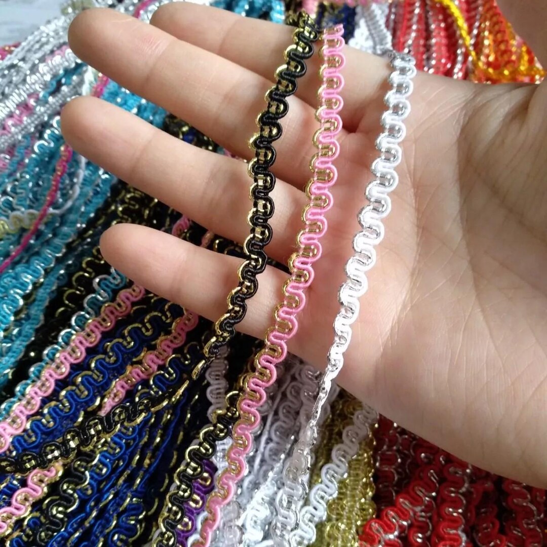 Metallic Gimp Braid Trim by the Yard- 5mm Ric Rac Scroll Border | Wavy ...