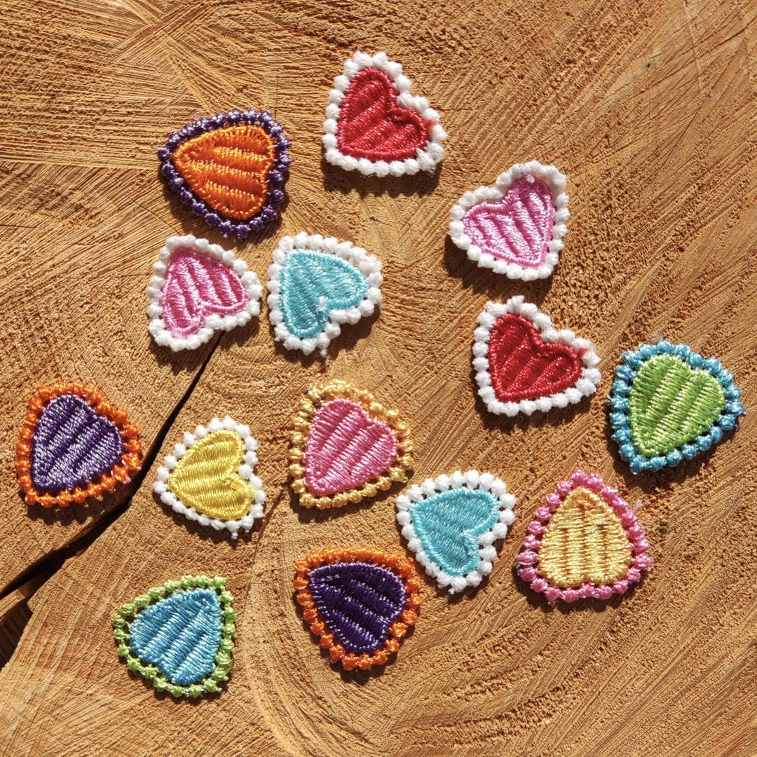 10 Small Embroidered Heart Appliques - Sew on Motifs/patches - DIY ...