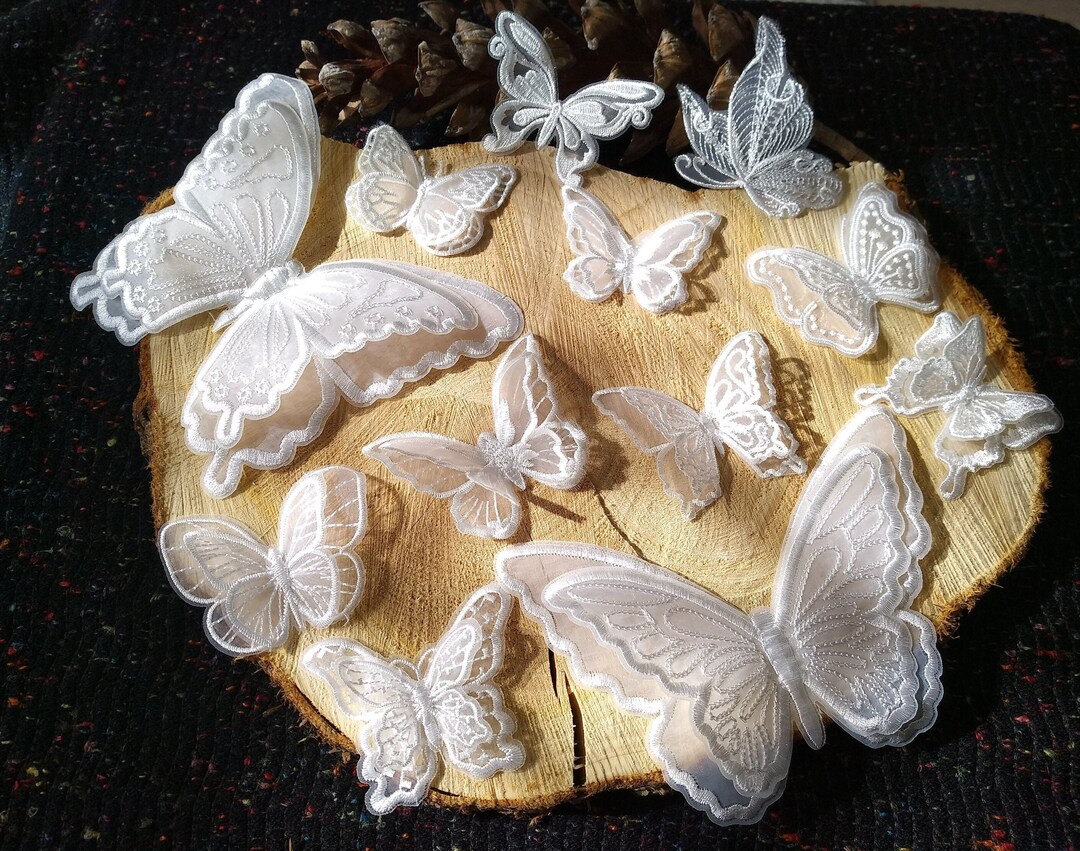 1pc White Butterfly Lace Organza Applique sew on Double Layered ...