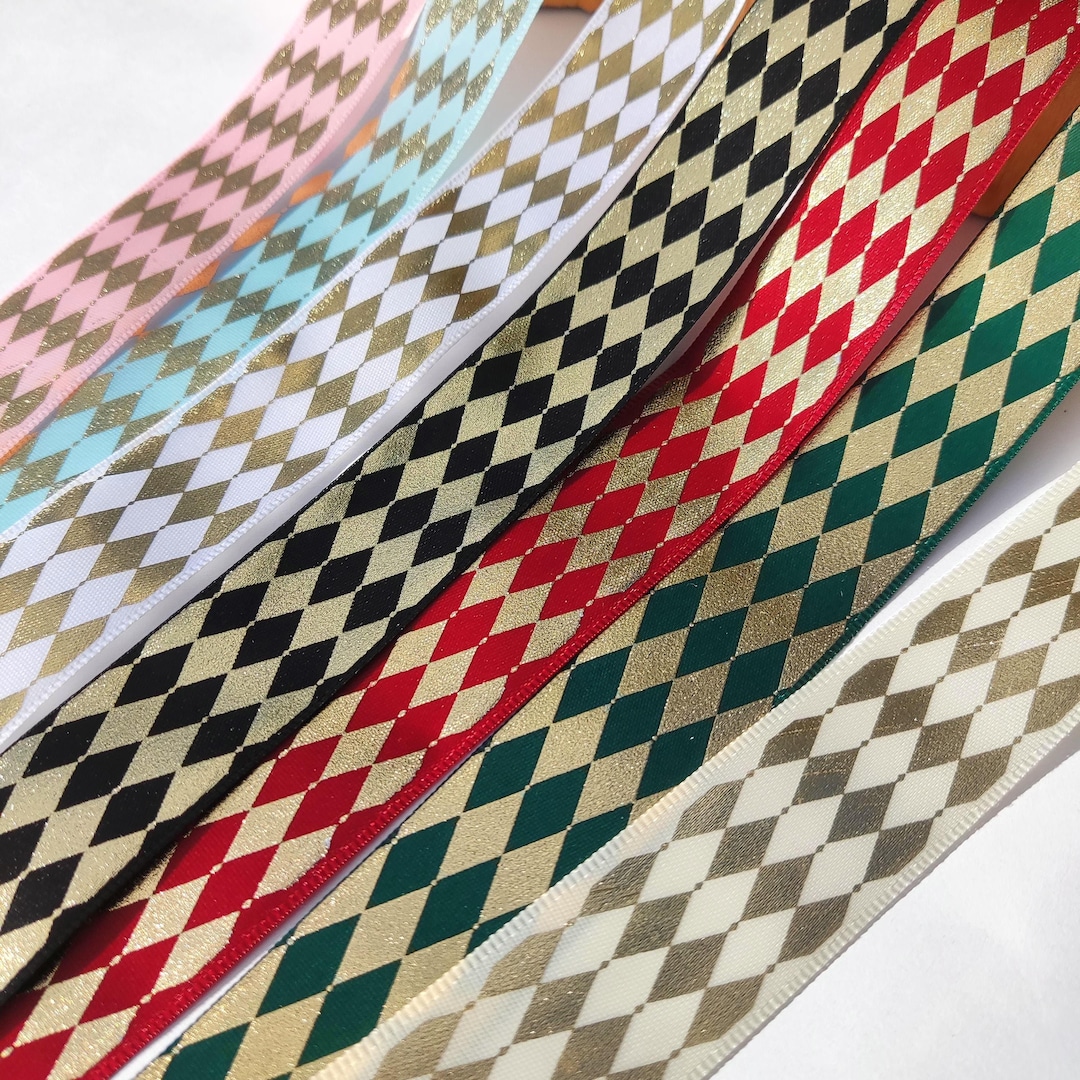 Diamond Print Satin Ribbon by the Yard: 1" Width Fine Harlequin Pattern ...