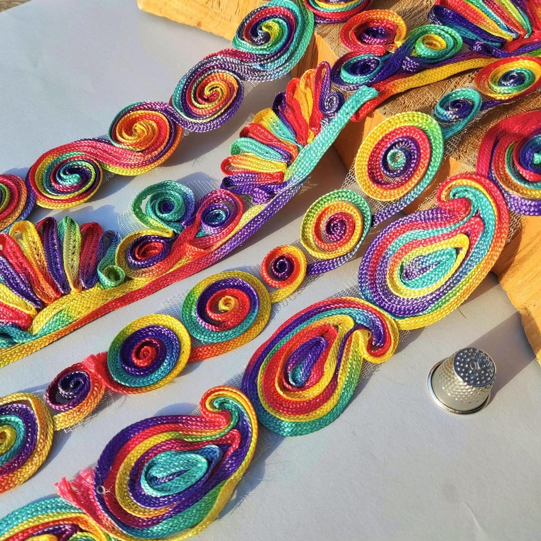 Rainbow Lace Trim: Swirly Rope Embroidery Trim by the Yard, Embroidered ...