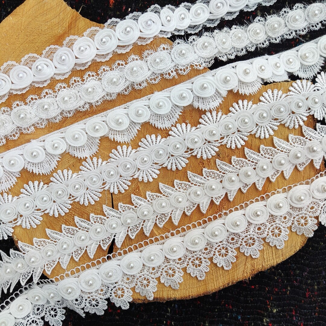 1 Yard Swirl Beaded Lace Trim With Faux Pearl non-stretchy-bridal DIY ...