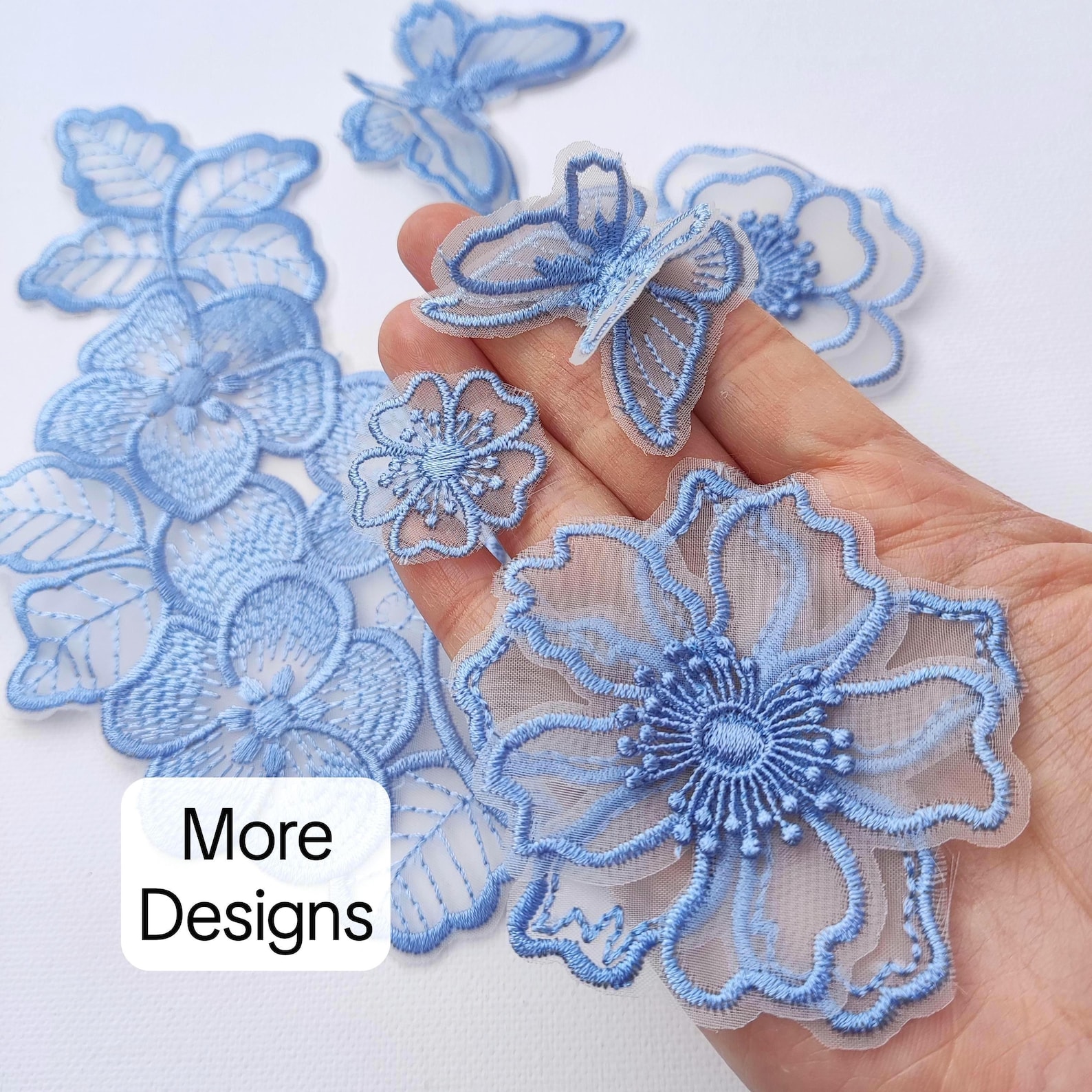 Blue Flower Applique Patch: 3D Embroidered Floral Patches | Embroidery ...
