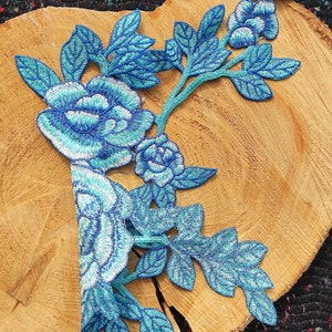 Large Denim Blue Rose Applique Motif- Sew on Patch-clothes/jacket/ Bag ...
